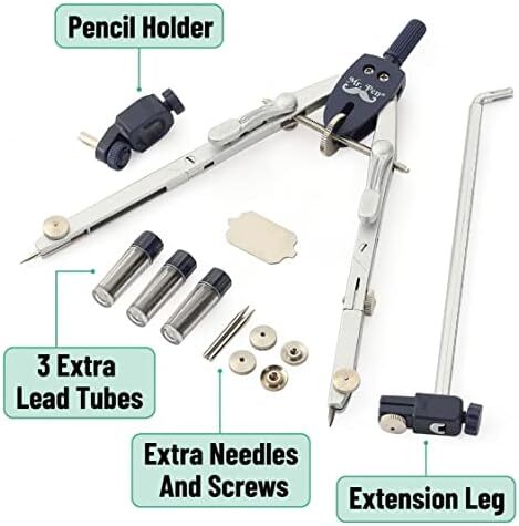 Mr. Pen- Professional Metal Compass with Wheel and Lock for Geometry ...
