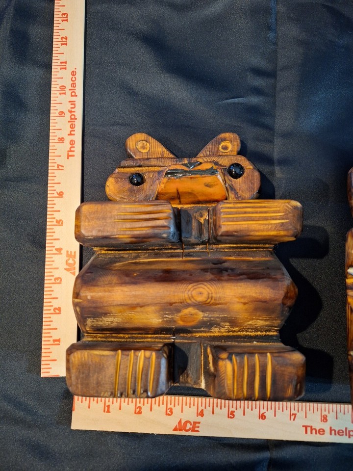 Chainsaw Carved Wood Bear Handmade Sculpture Statue Decor Rustic Glass ...