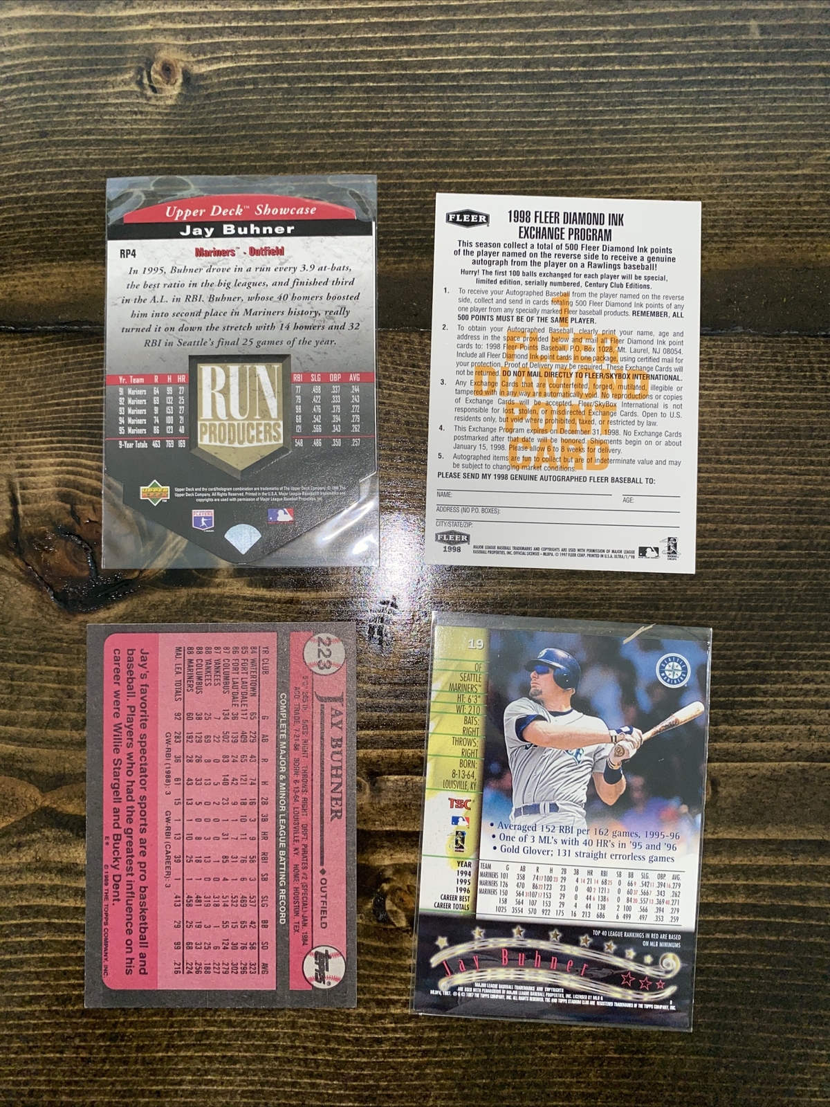 1989 Topps Jay Buhner rookie 1996 Upper Deck Run Producers RP4 ULTRA ...