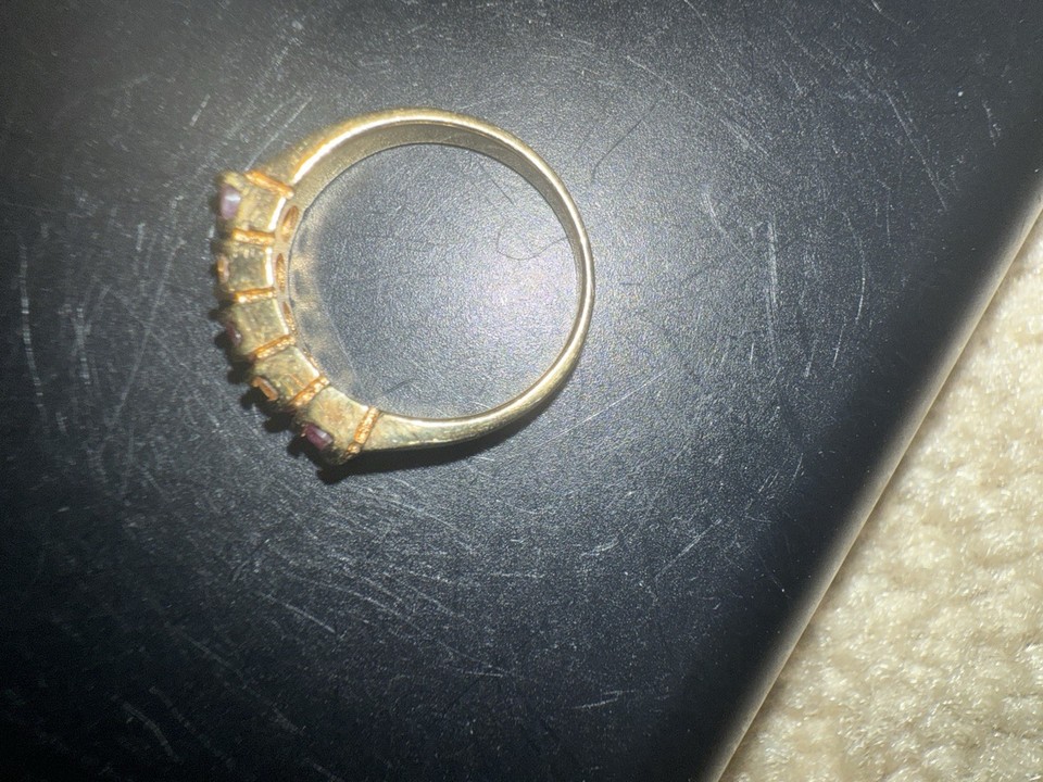 Beautiful Simulated Ruby and Cubic Zirconia Ring 14k HGE Yellow Gold ...