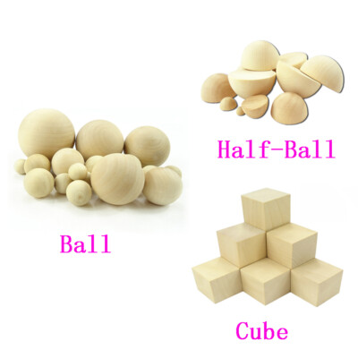 6-75mm Natural Wooden Balls/Half-Balls/Cubes Sphere Semi-circle Block ...
