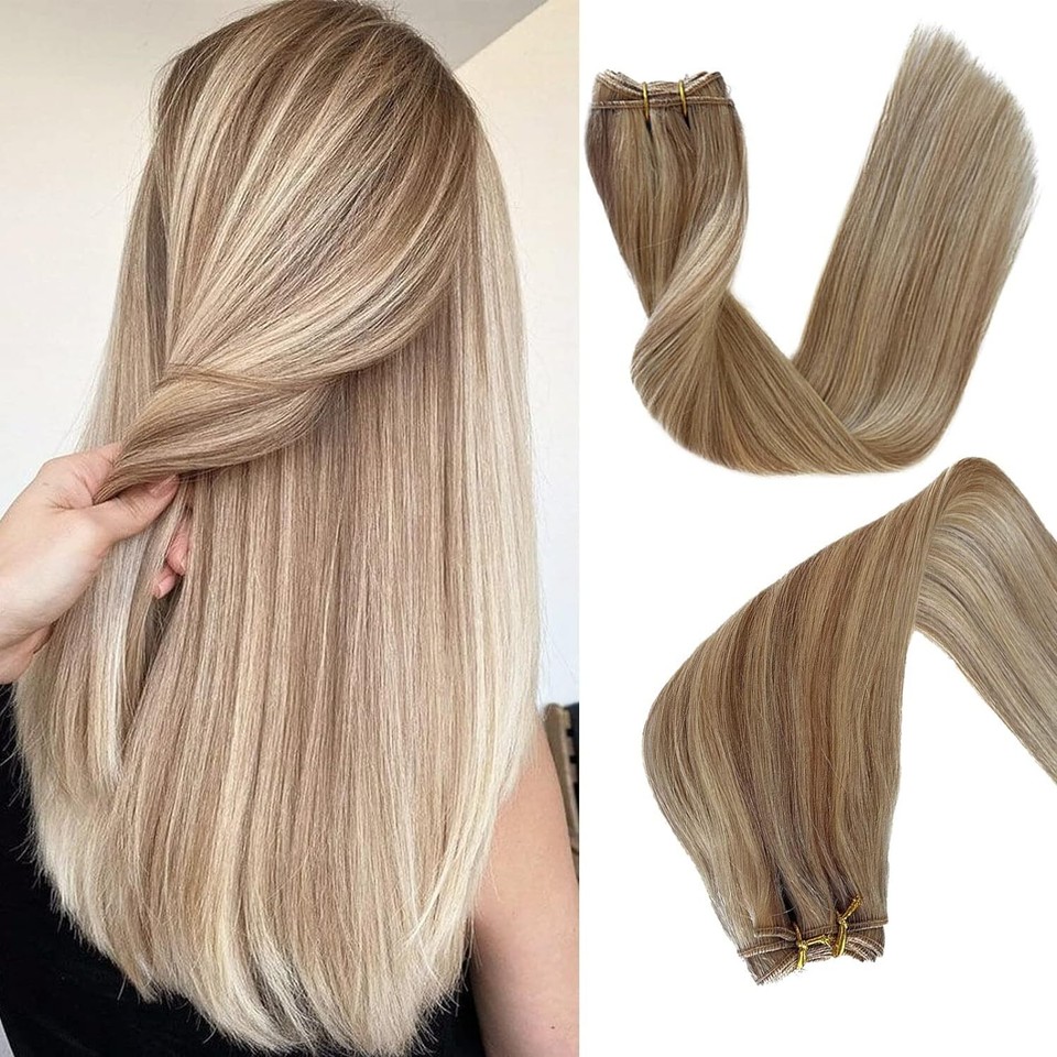 Invisible Weft Human Hair Extensions Sew In Weave Double Weft Remy ...