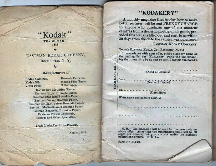 1921 Kodaks Autographic Kodak Juniors Nos. 2C and 3A Instruction Book ...