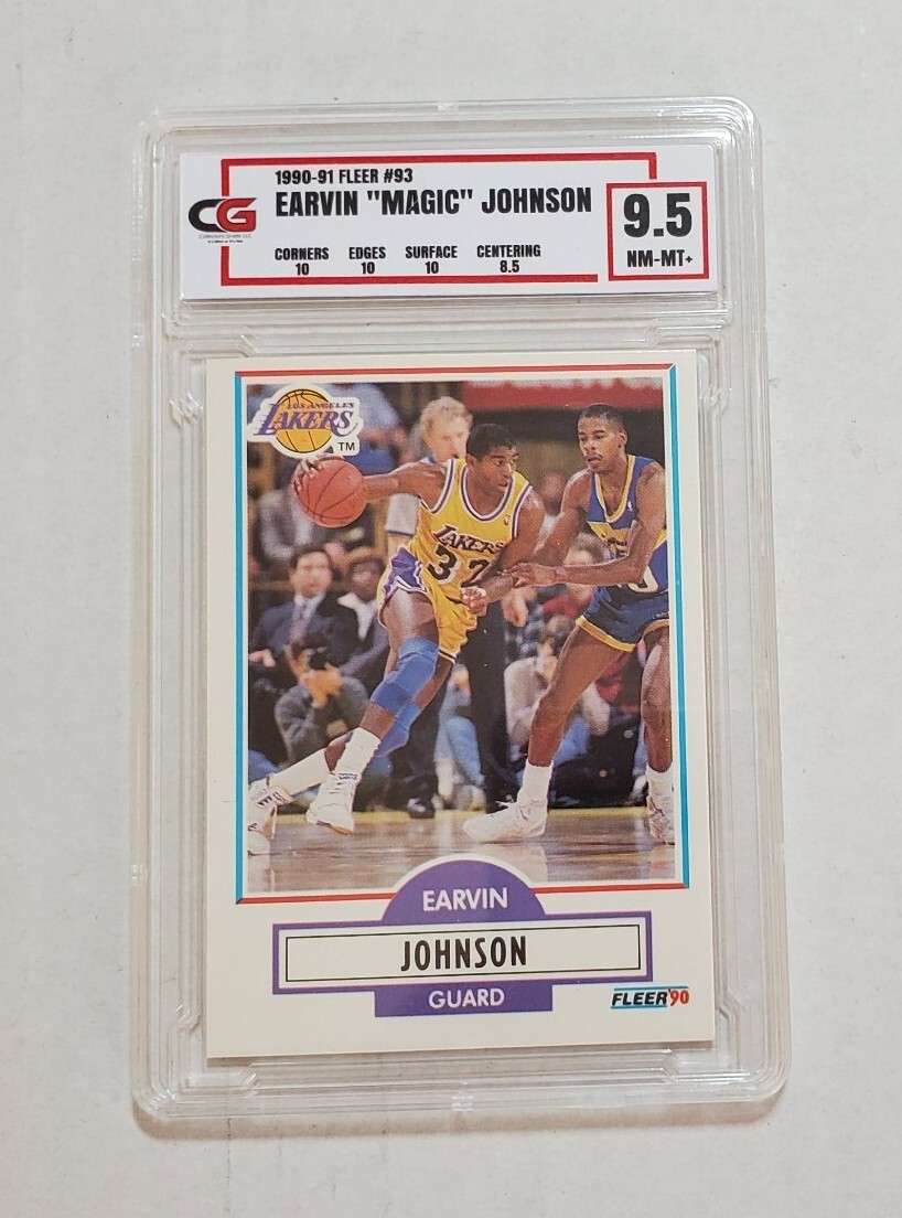 1990-91 Fleer Earvin Magic Johnson Card #93 CG 9.5 Mint LA Lakers Cards ...