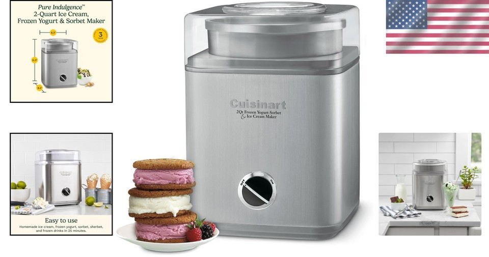 Ice Cream Maker Machine, 2-Quart Ice Cream, Sorbet and Frozen Yogurt ...