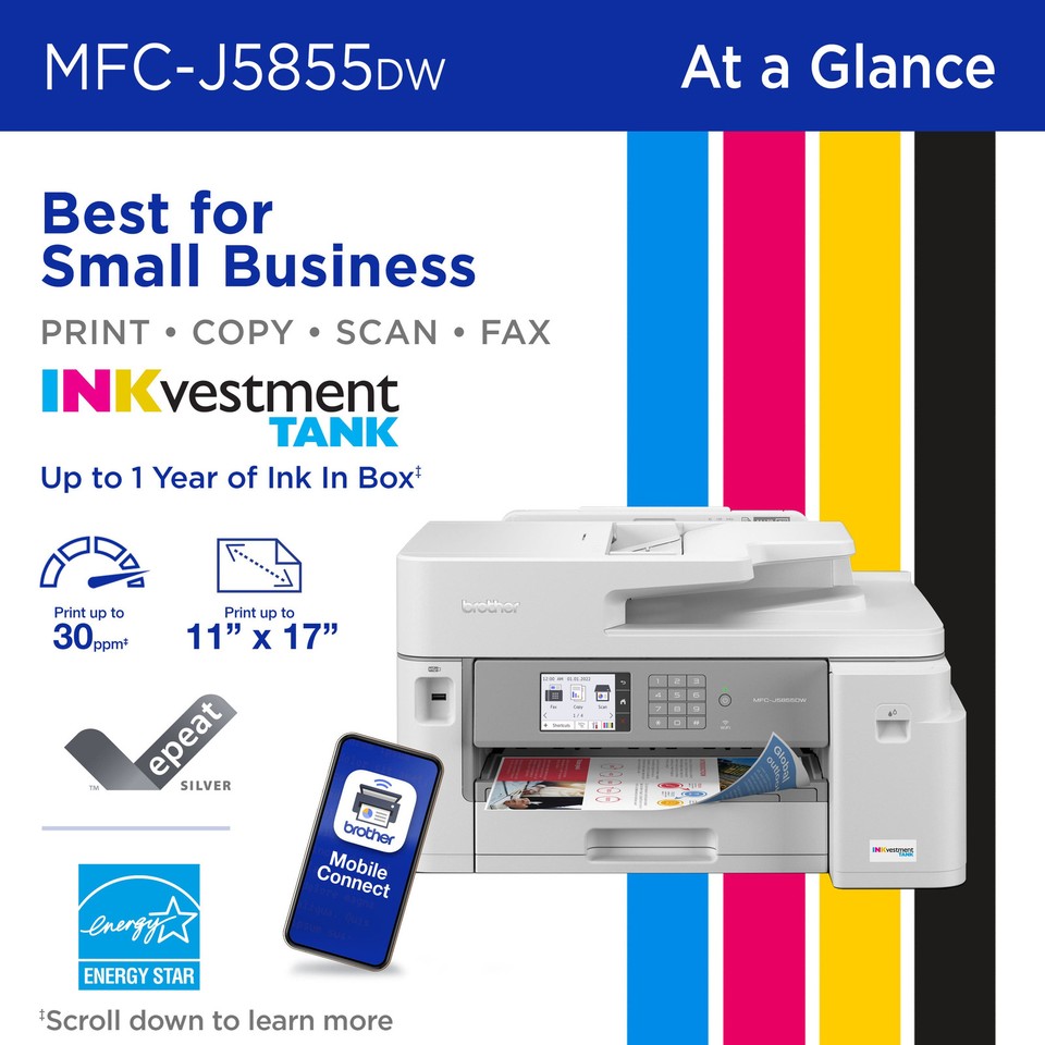 Brother - MFC-J5855DW INKvestment Tank All-in-One Inkjet Printer with ...
