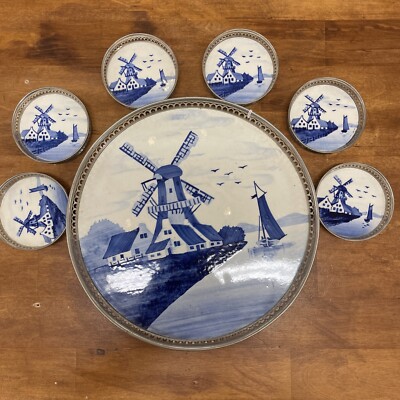 Vintage Germany Tray & 4 Coasters Set - Delft Blue Dutch Design ...