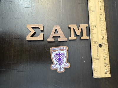 Sigma Alpha Mu Fraternity Wood Letters (1") and Mini Crest (1.5") Combo ...