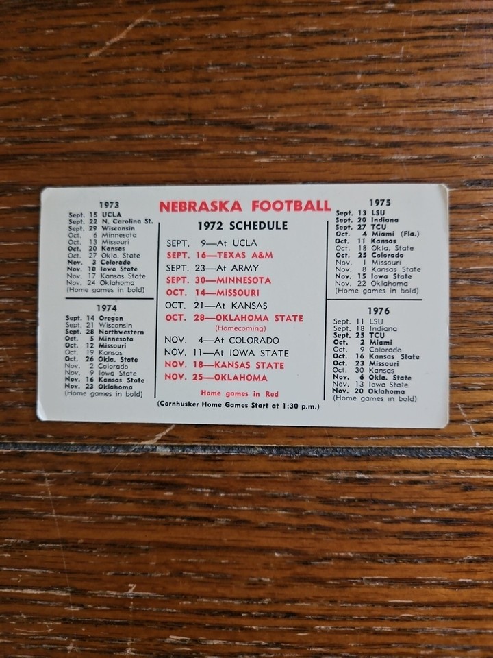 NEBRASKA FOOTBALL VINTAGE 1972 POCKET SCHEDULE | eBay