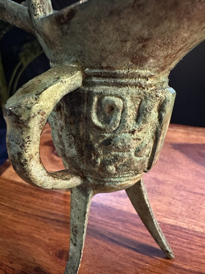 Vintage Chinese Style Bronze Effect Jue Wine Cup Heavy Cast Metal ...