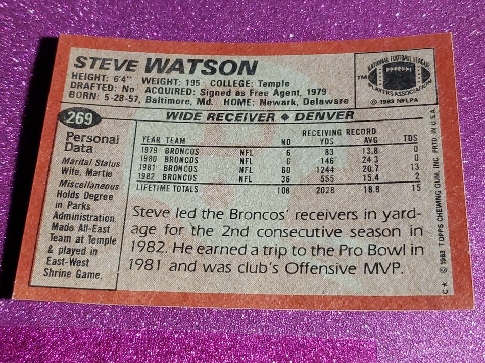 1983 Topps #269 Steve Watson Denver Broncos | eBay
