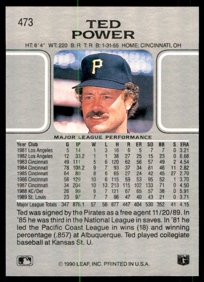1990 Leaf Ted Power Pittsburgh Pirates #473 | eBay