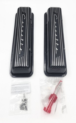 Black Finned "Corvette" Script Valve Covers For Small Block Chevy ...