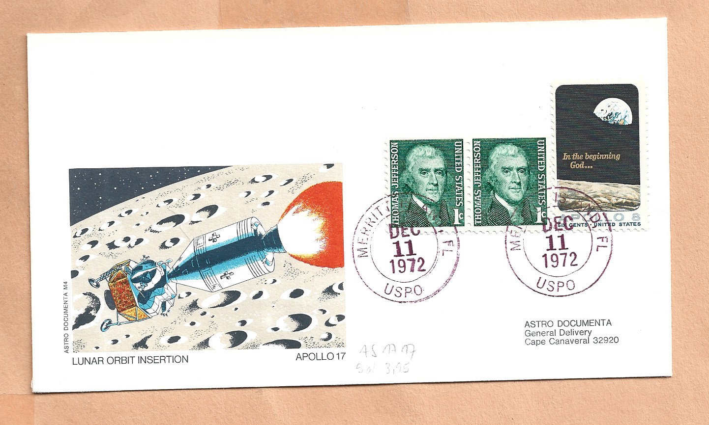 APOLLO 17 LUNAR ORBIT INSERTION DEC 11,1972 MERRITT ISLAND ASTRO SPACE ...