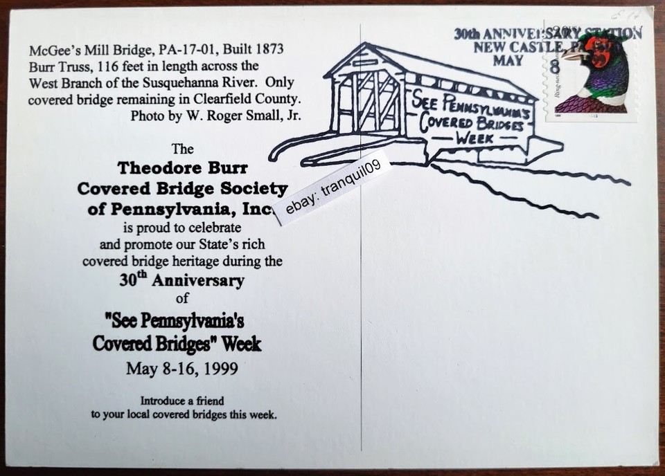 McGee's Mill Bridge postcard covered bridges week w commem. postmark ...