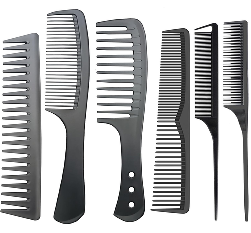 Professional Comb Set Black 6 Piece - Carbon Fiber anti Static and Heat ...