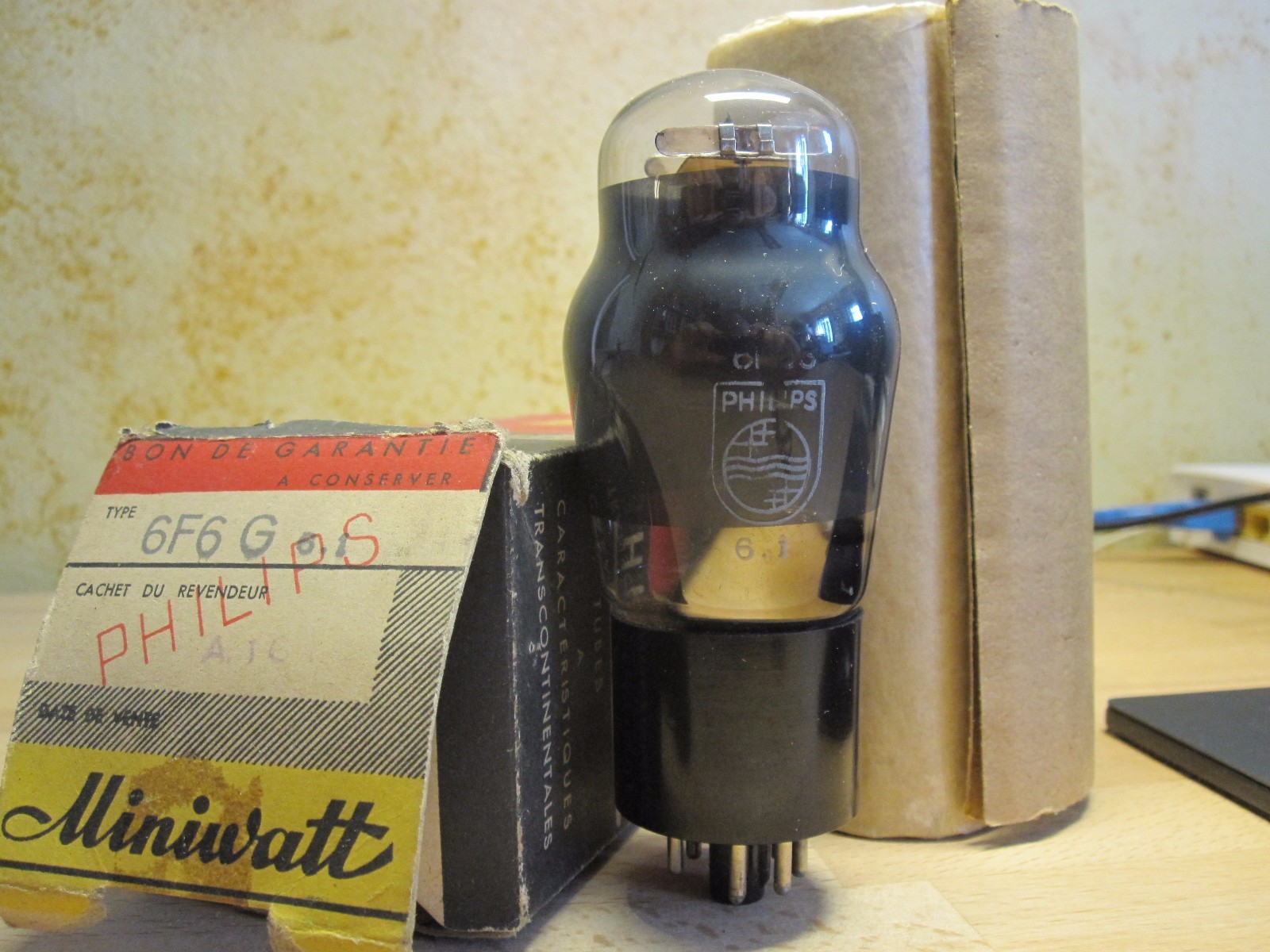 6F6G TUBE PHILIPS NOS 6F6 BLACK BASE SMOKED GLASS VALVE LAMPE ROHRE ...