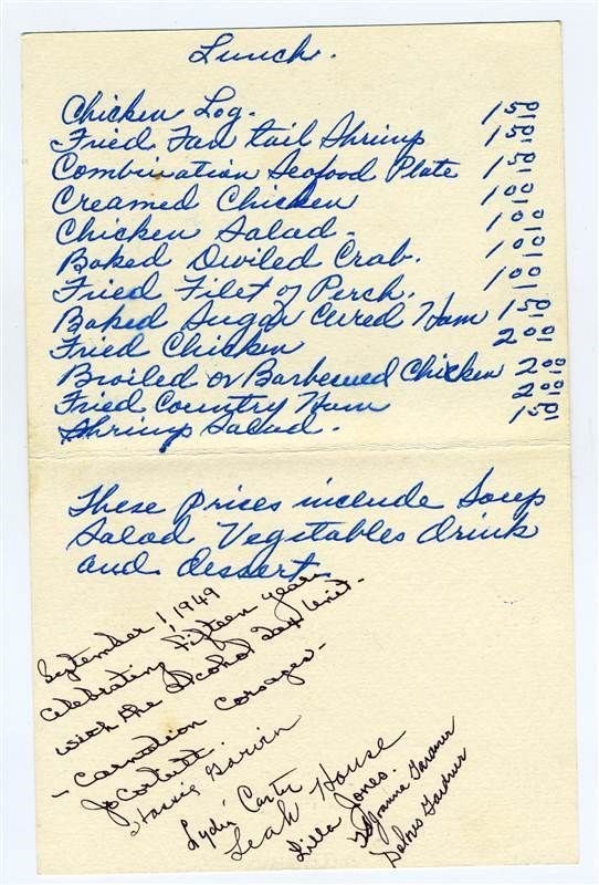 Plantation House Menu Stone Mountain Georgia 1949 | eBay
