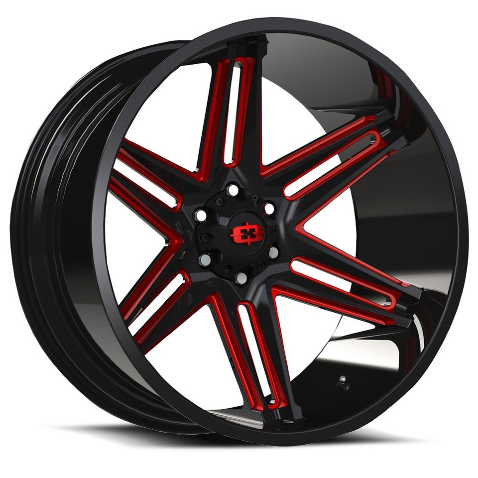 24x12 -51 Vision 363 Razor 6x135 Black Milled Spoke W/Red Tint Wheels ...