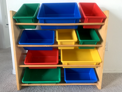 Kids Toy Storage Organizer With 10 Plastic Bins, Natural Wood and ...