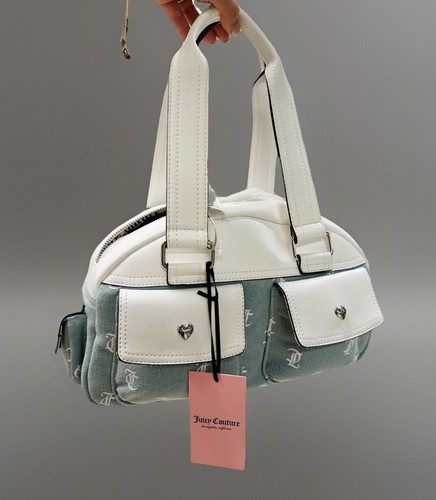 OFFER! Juicy Couture White and Denim Shoulder Bag Leather Monogram ...