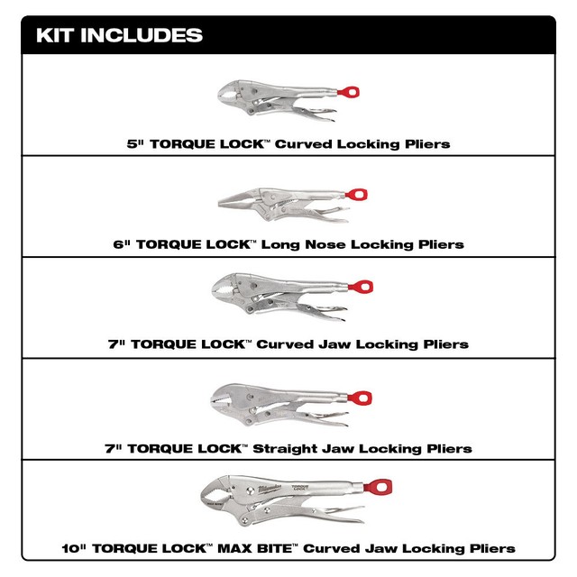 Milwaukee Torque Lock Locking Pliers Kit - 5 Pieces (48223695) for sale ...