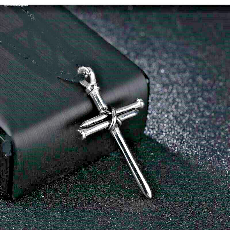 large CROSS NAIL JESUS CHRISTIAN pendant On STERLING SILVER 925 20 ...