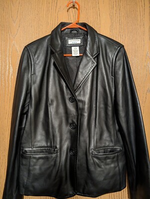 Covington Woman's Genuine Leather Jacket Black Button Up Gently Used ...