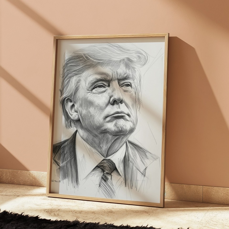 DONALD TRUMP DRAWING PRINT PORTRAIT SKETCH 8" x 10" TRUMP PRESIDENT OF ...