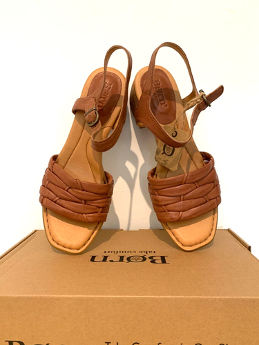 NIB WOMEN FOOTWEAR/SHOES/SANDALS BORN "SHONIE" BROWN WOVEN LEATHER US10 ...