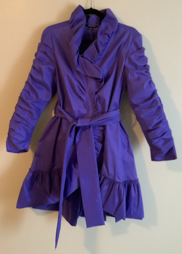 Samuel Dong Womens Ruffled Belted Dress/Trench Coat Blue/Purple Size L ...