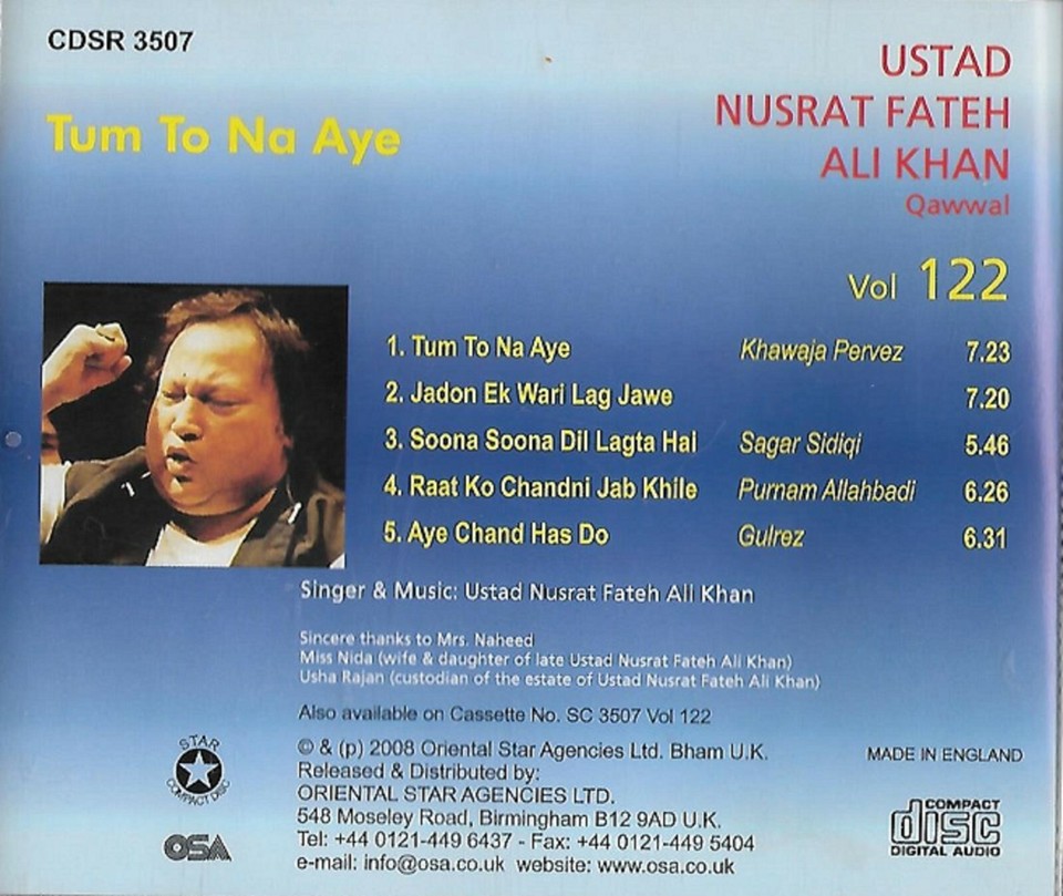 TUM TO NA AYE - USTAD NUSRAT FATEH ALI KHAN QAWWAL - VOL. 122 CD | eBay