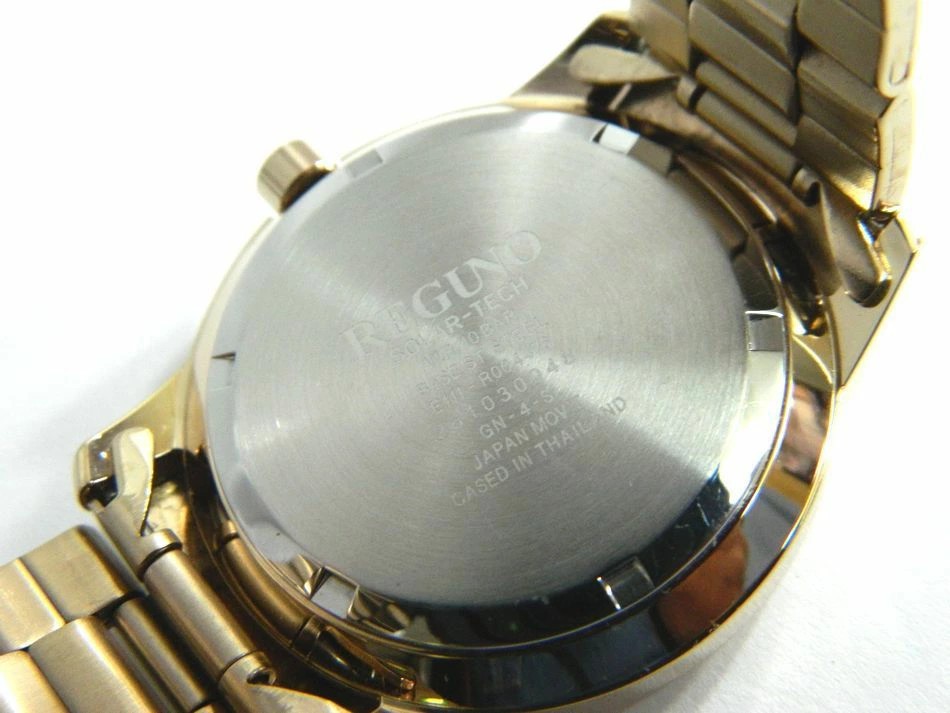 Working REGUNO Solar Tech Men's Watch E111-R004476 3 Hands Date Gold ...