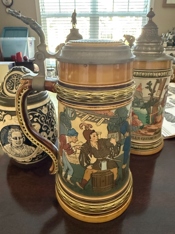 Antique German Mettlach etched stein #2501 signed by artist F. Quidenus ...