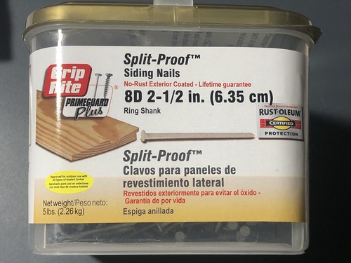 GRIP RITE SPLIT PROOF SIDING NAILS RUST FREE RING SHANK 8D 2 1/2" 30 ...