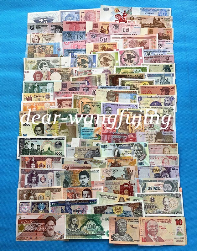 100 Different paper money collection ,worldwide UNC, new banknotes, all ...