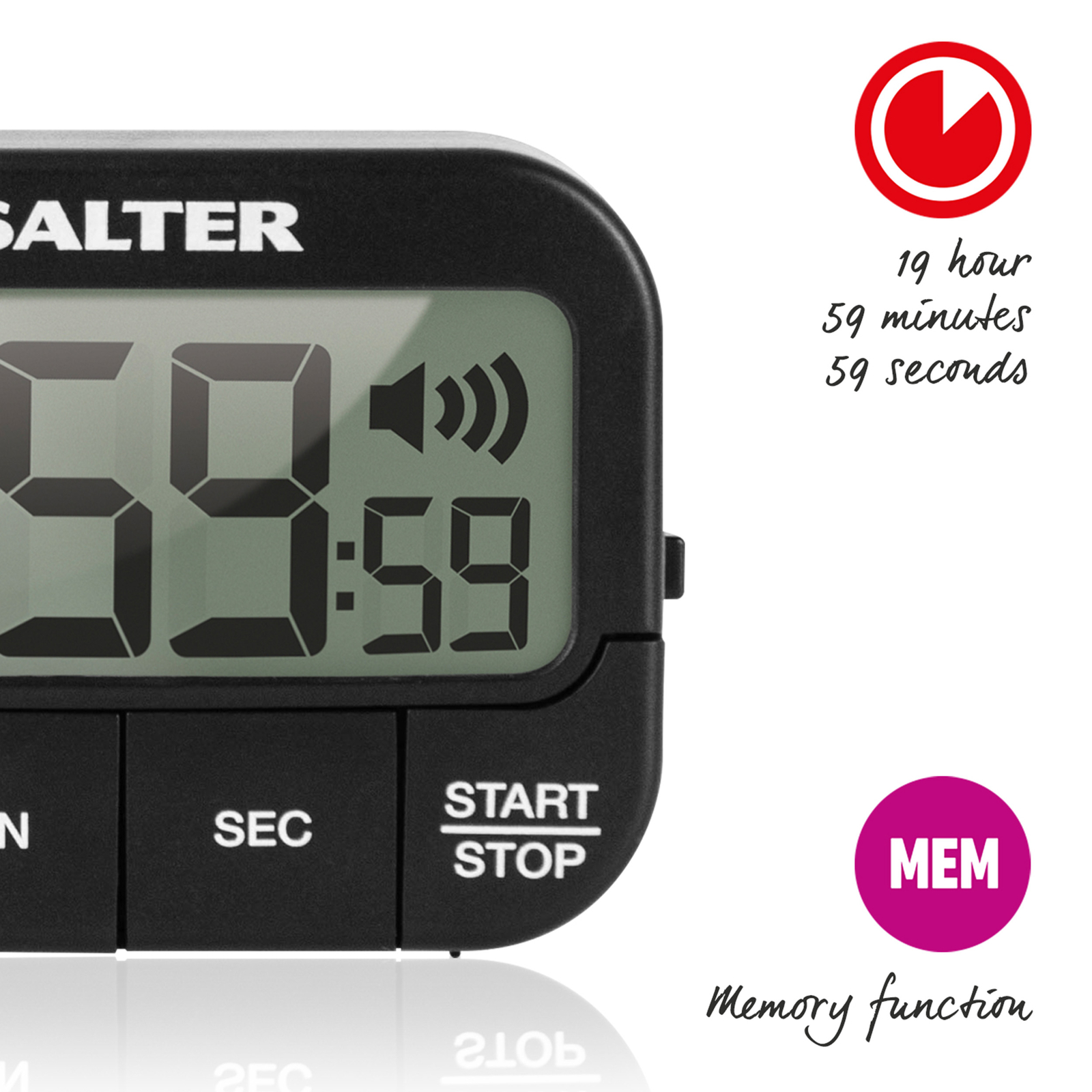 Salter Loud Digital Kitchen Timer Countdown Cooking Self Standing ...