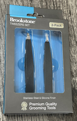 Brookstone 2-Pk Tweezer Set premium quality grooming tools stainless ...