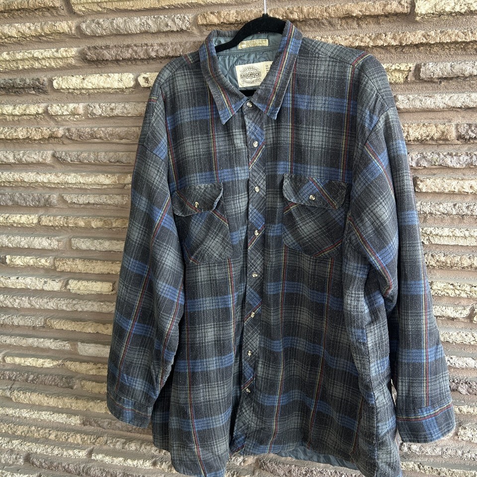Saugatuck Vintage Gray Blue Plaid Quilted Shacket Heavy Shirt Jacket ...