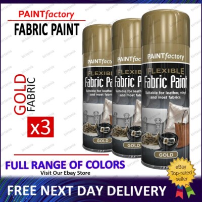 3x Gold Fabric Spray Paint Aerosol Flexible Leather Vinyl Clothe ...