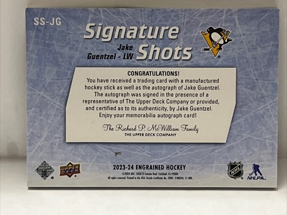 23/24-UD Engrained Hockey Jake Guentzel Signatures Shots#3/10 SSP | eBay