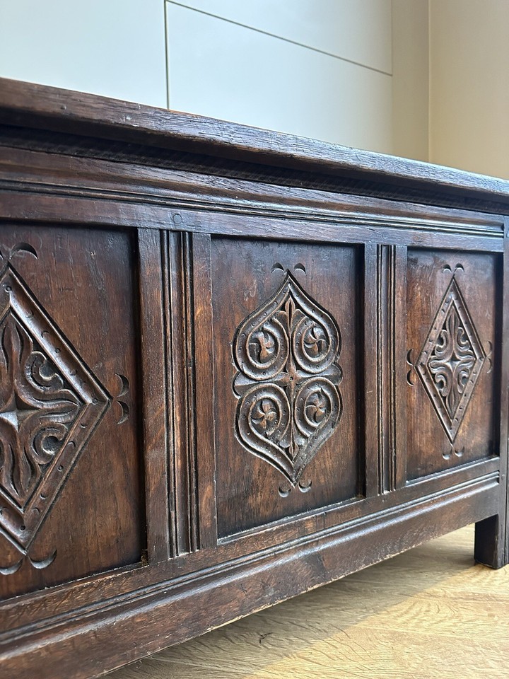 Solid Oak Carved Coffer Chest Blanket Box Toy Trunk GT Rackstraw | eBay UK