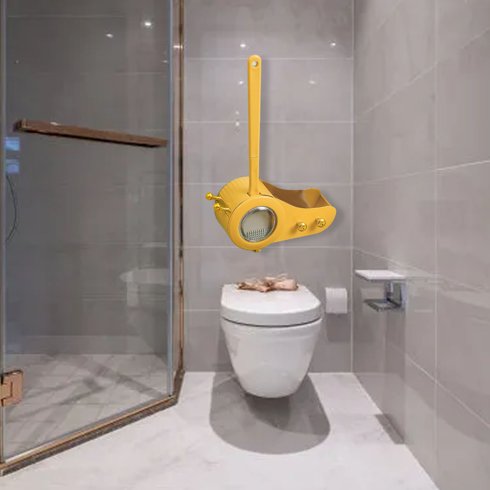 (Yellow)Toilet Bowl Brush Plunger Set Long Handle Easy To Access Snail ...