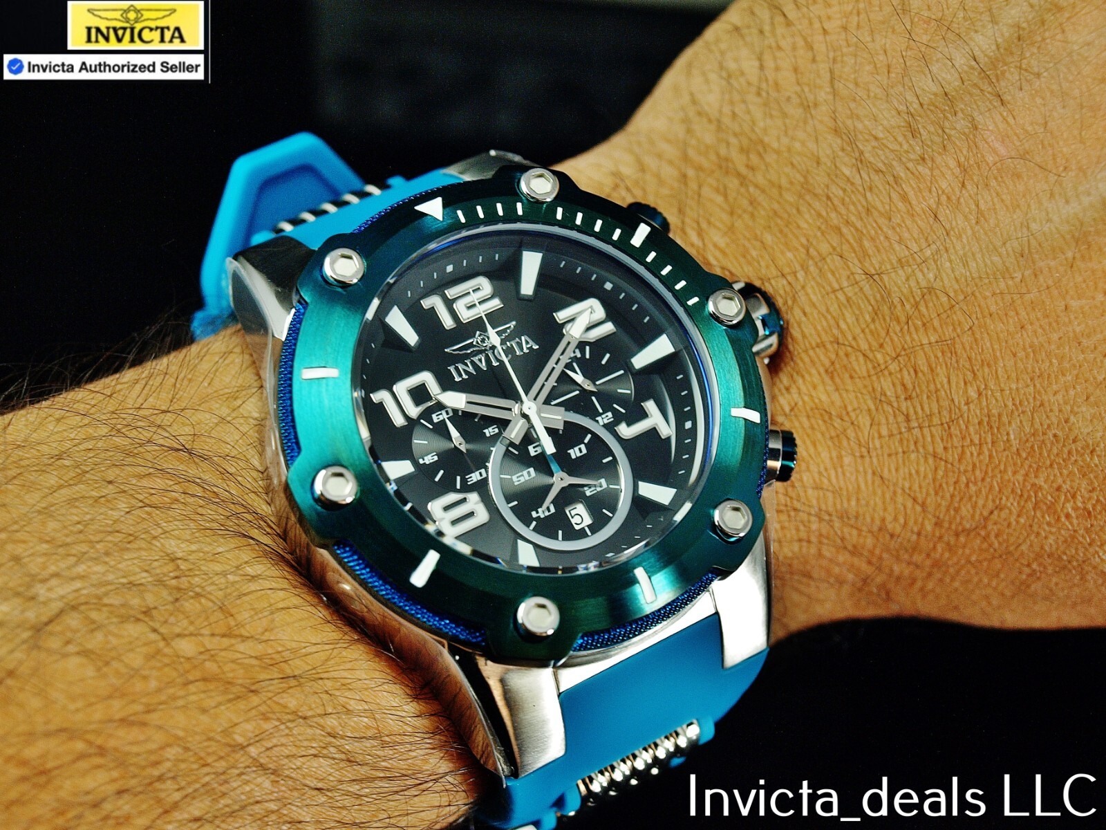 Invicta Men's 52mm SPEEDWAY VIPER Chronograph BLACK DIAL Green Tone SS ...