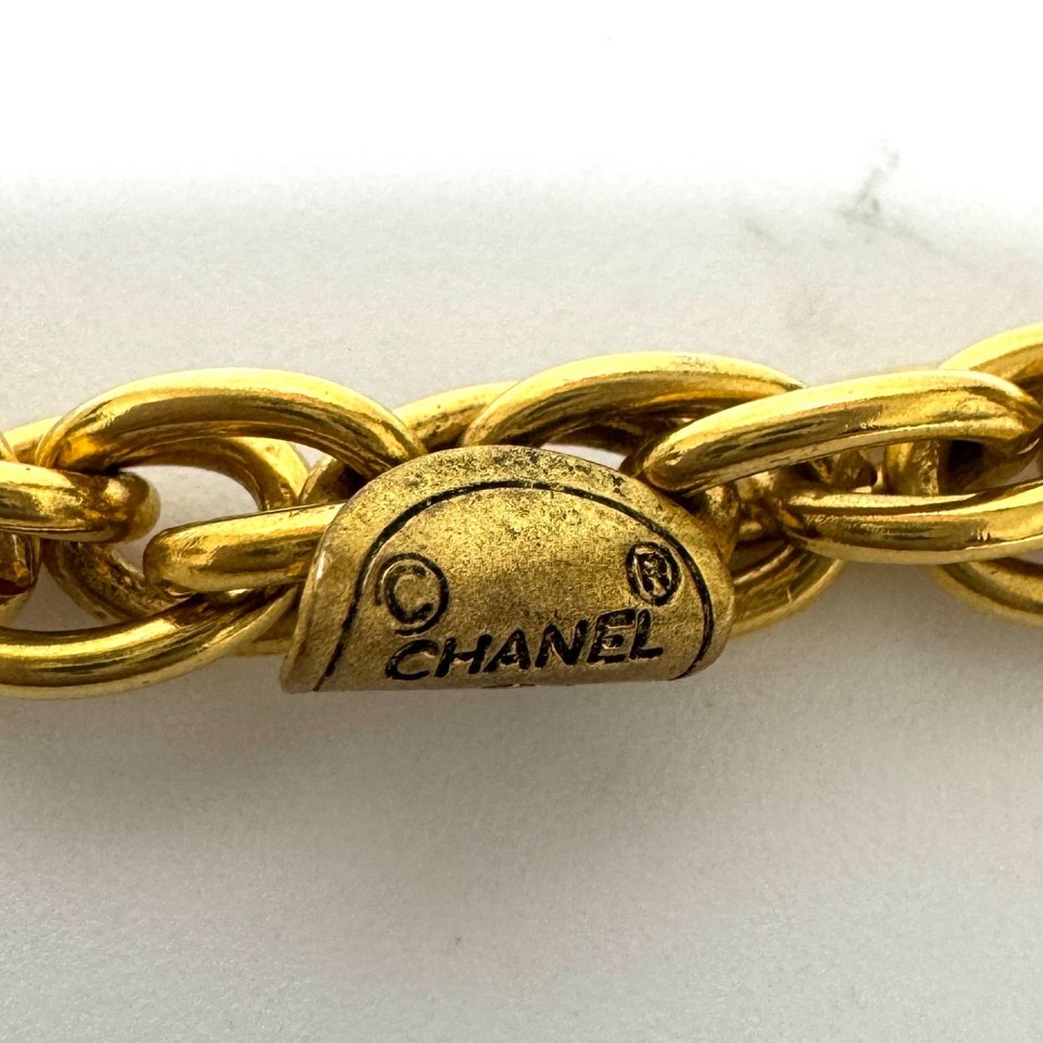 CHANEL COCO Mark CC Logo Long Necklace Gold Rhinestone Vintage ...