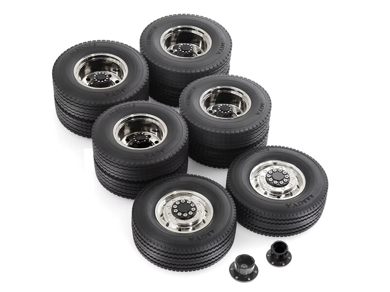 F / R ALU RUBBER TIRE & RIM SET BEARING FOR 1/14 TAMIYA RC TRACTOR ...