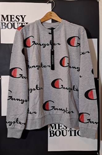 Hudson Mens Sweatshirt Pullover Long Sleeve Gangster Graphic Print Grey ...