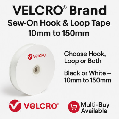 VELCRO® Sew On Tape Hook & Loop – 10mm to 150mm – Black or White | eBay UK