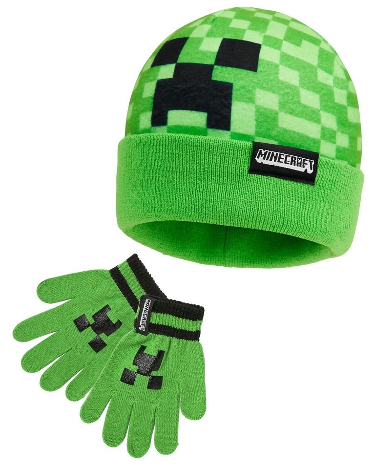 Minecraft Hat And Gloves Creeper Pixel Design Soft Comfortable for Boys ...