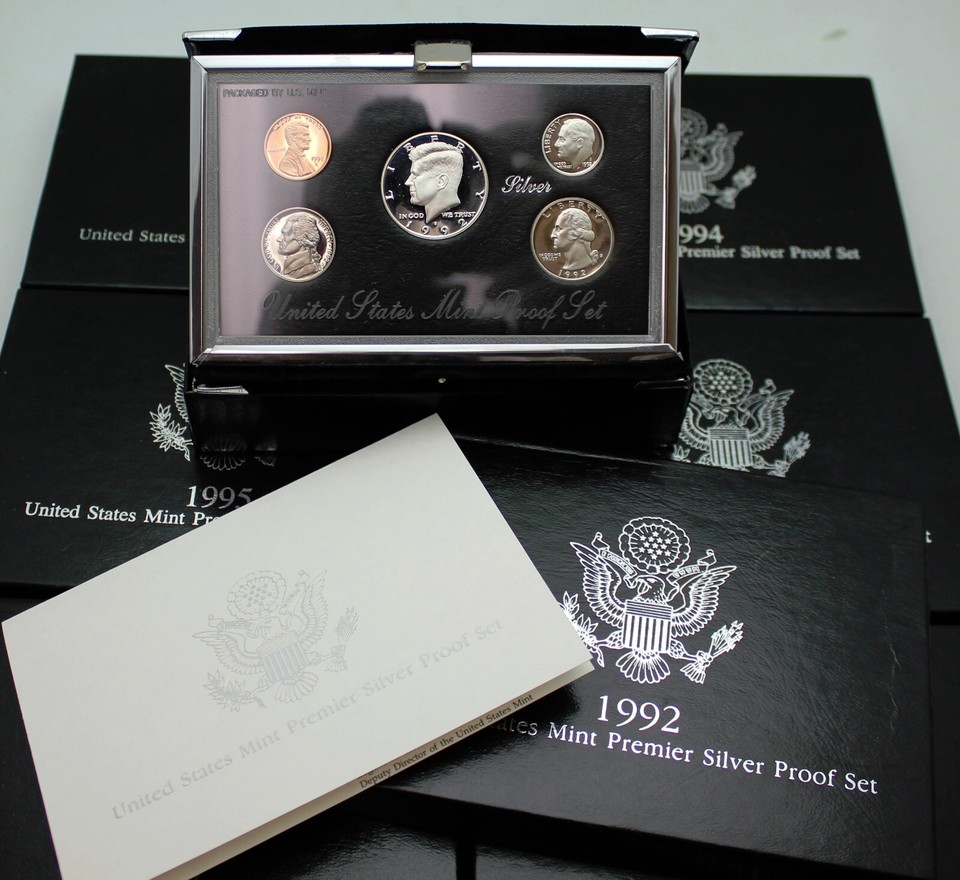 1992-1998- Premier Silver Proof Sets in OGP w/COA Complete 7 Year Proof ...